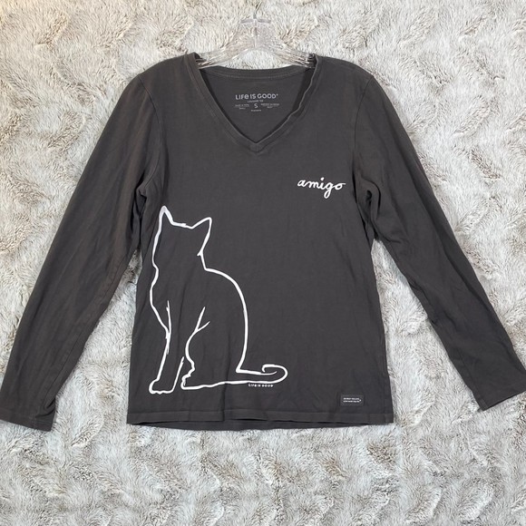 Life Is Good | Tops | Life Is Good Cat Amigo Long Sleeved Tee Womens Sz ...